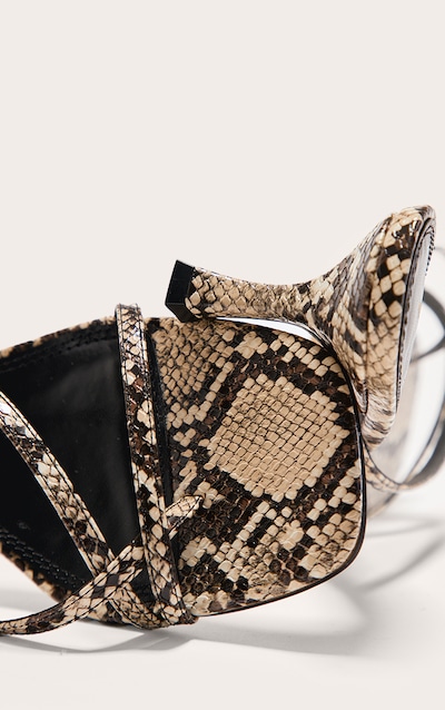 Snake Strappy Toe Thong Mid Stiletto Heeled Mules | Footwear | PLT