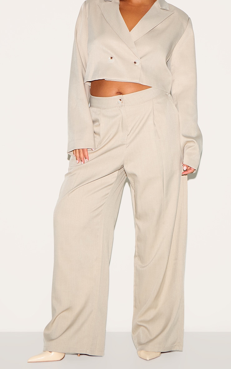 Plus Light Grey Tailored Woven Wide Leg Trousers | Plus Size | PLT