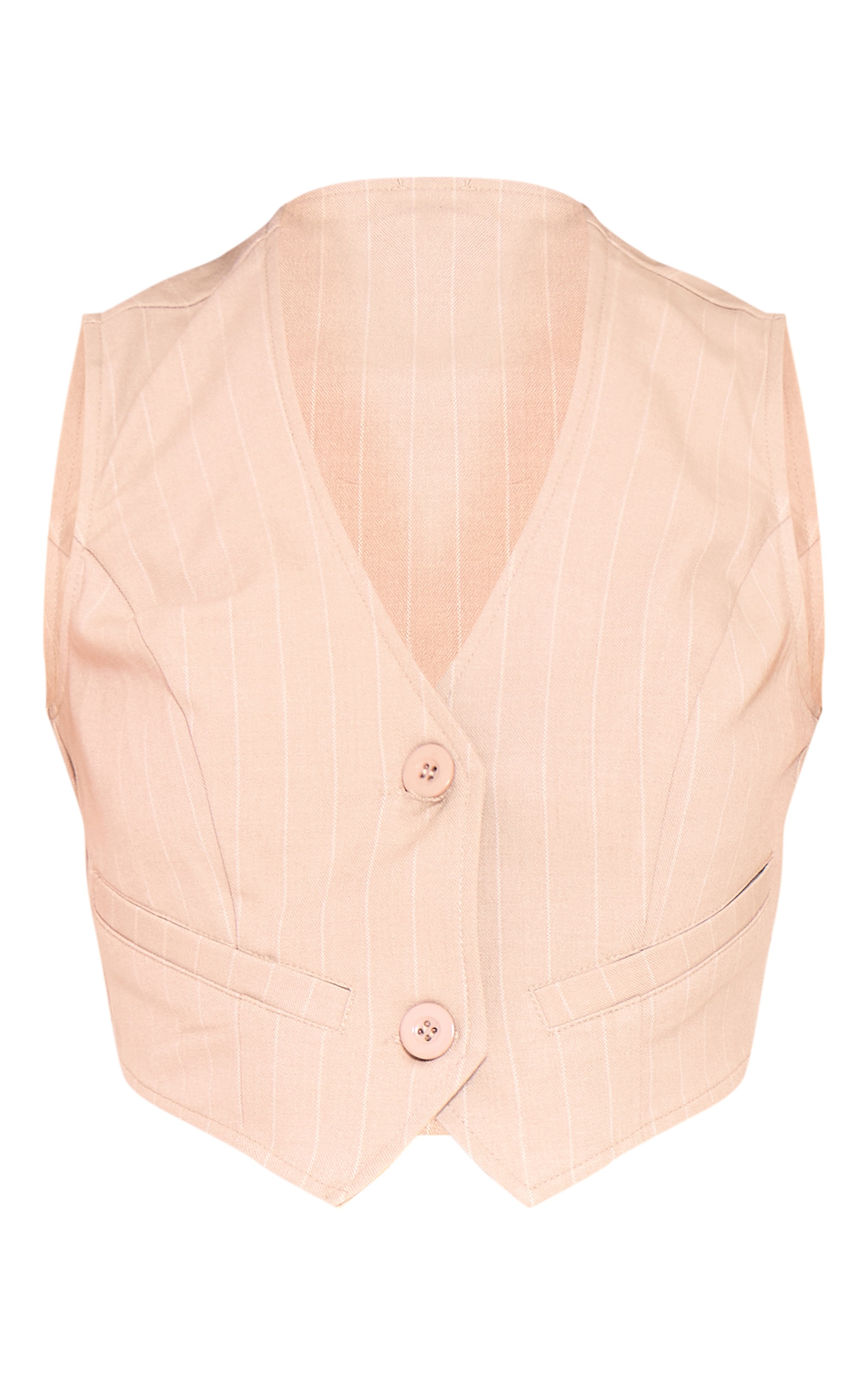 Stone Pinstriped Belted Back Suit Vest Top | PrettyLittleThing KSA