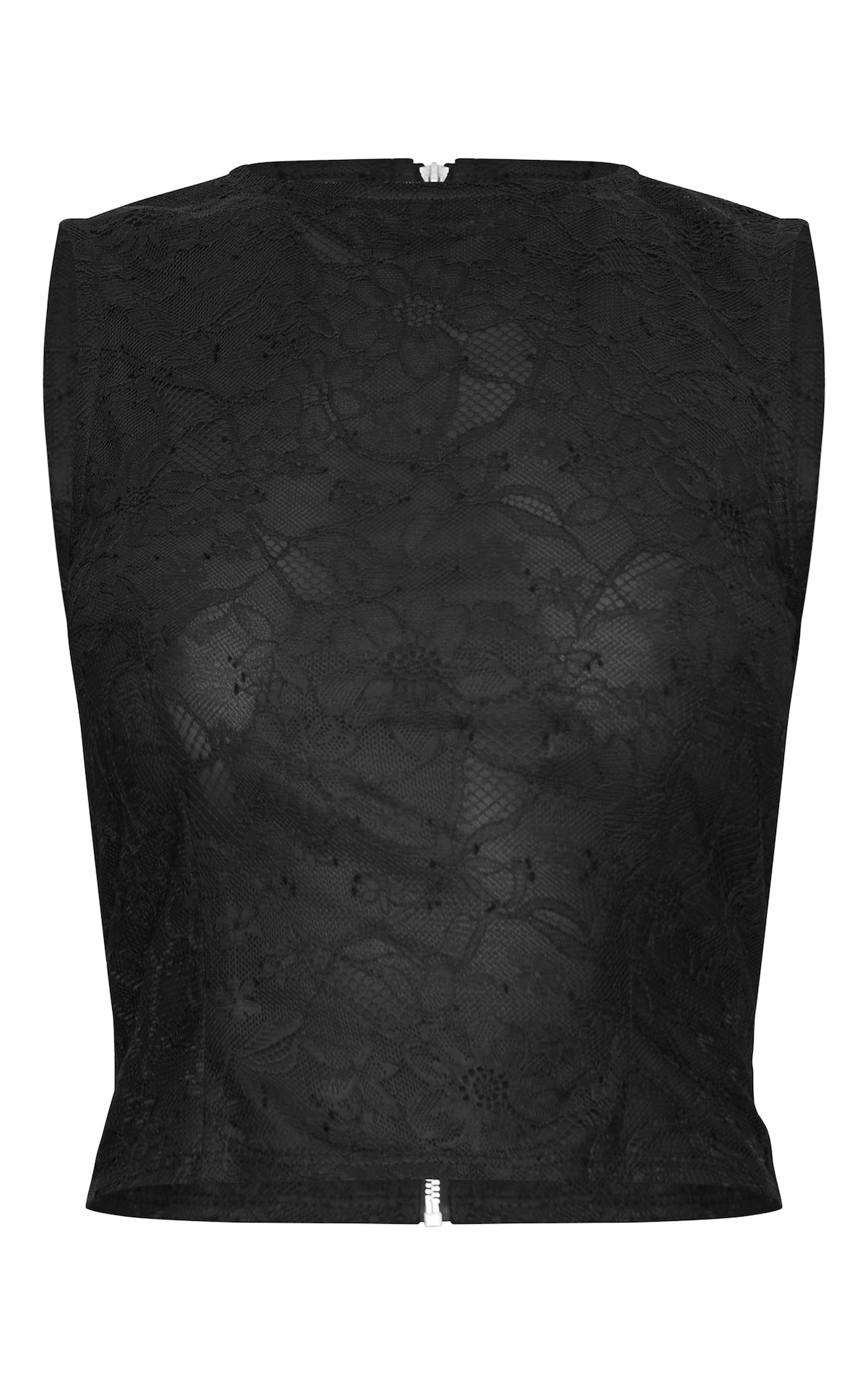 Black Lace Fitted Sleeveless Long Line Top Co Ords