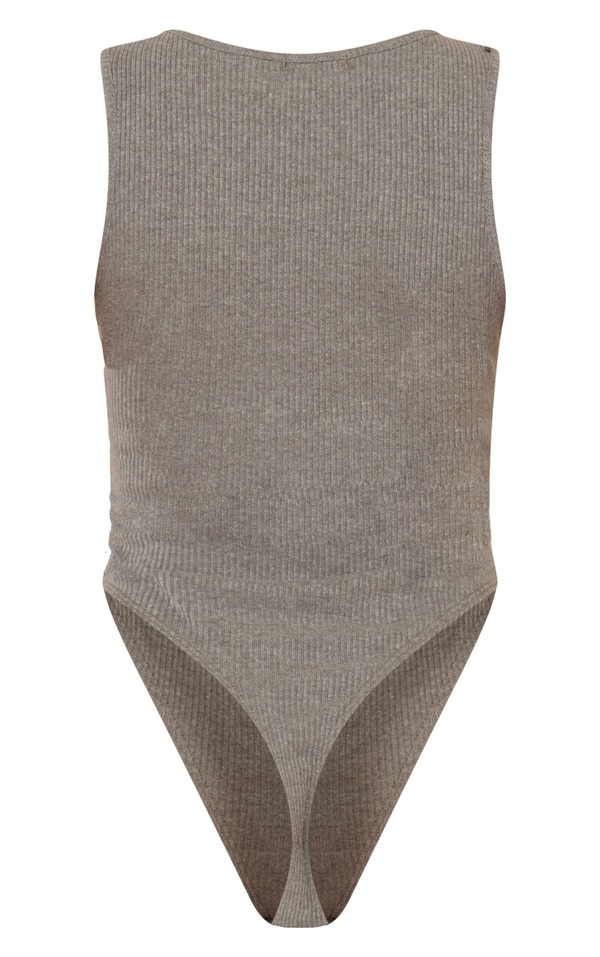 Khaki Marl Rib Scoop Neck Bodysuit | Tops | PrettyLittleThing USA