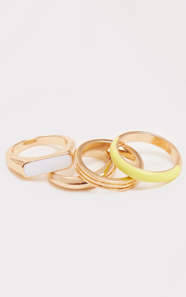 Yellow & White Enamel Simple Ring Set | PrettyLittleThing AUS