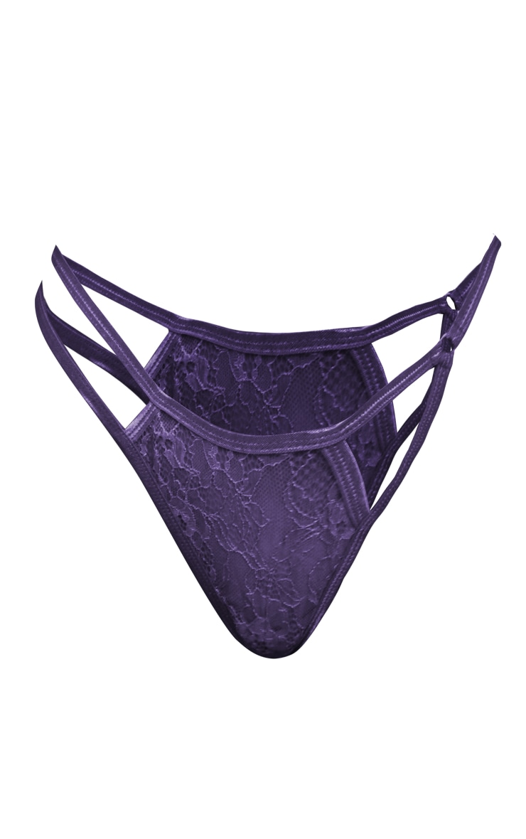 Purple Lace Asymmetric Strapping Detail Thong | PrettyLittleThing USA