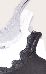 Multi Pack Of 3 Ribbed Lace Trim PJ Vests | Lingerie & Nightwear | PLT