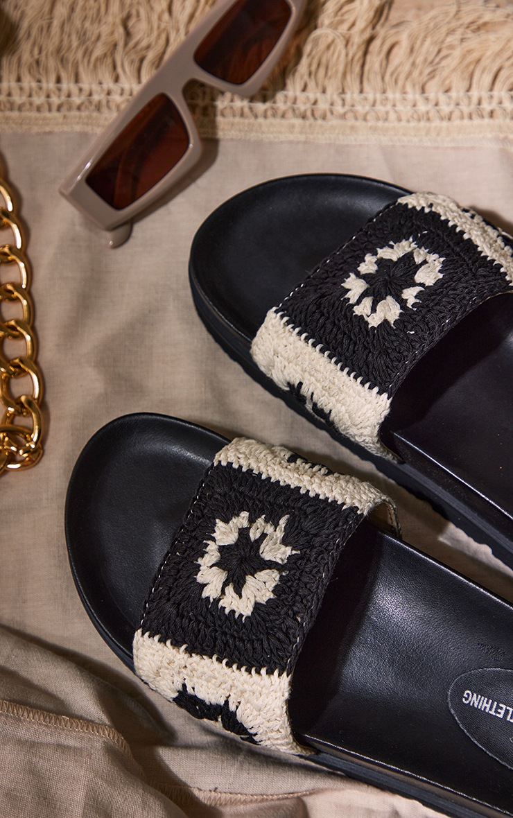 Monochrome Round Toe Sole Crochet Strap Sandals | PrettyLittleThing USA