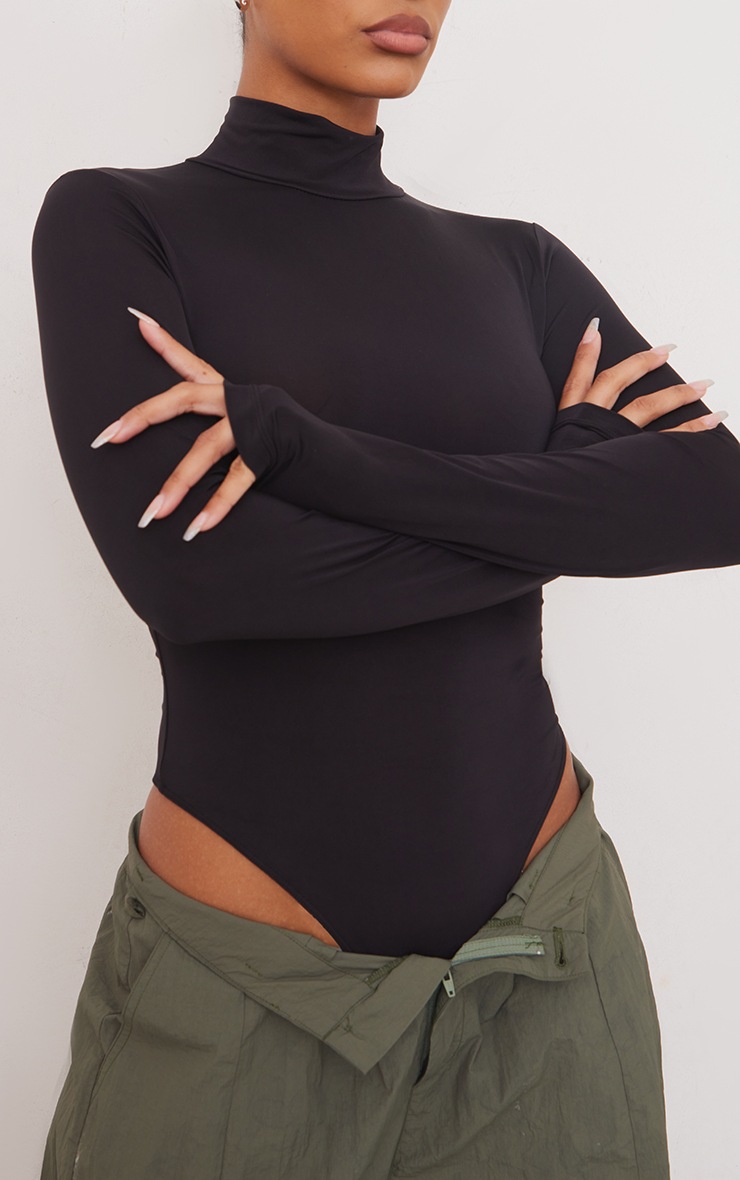 Basic Intense Black High Neck Long Sleeve Bodysuit | Tops ...