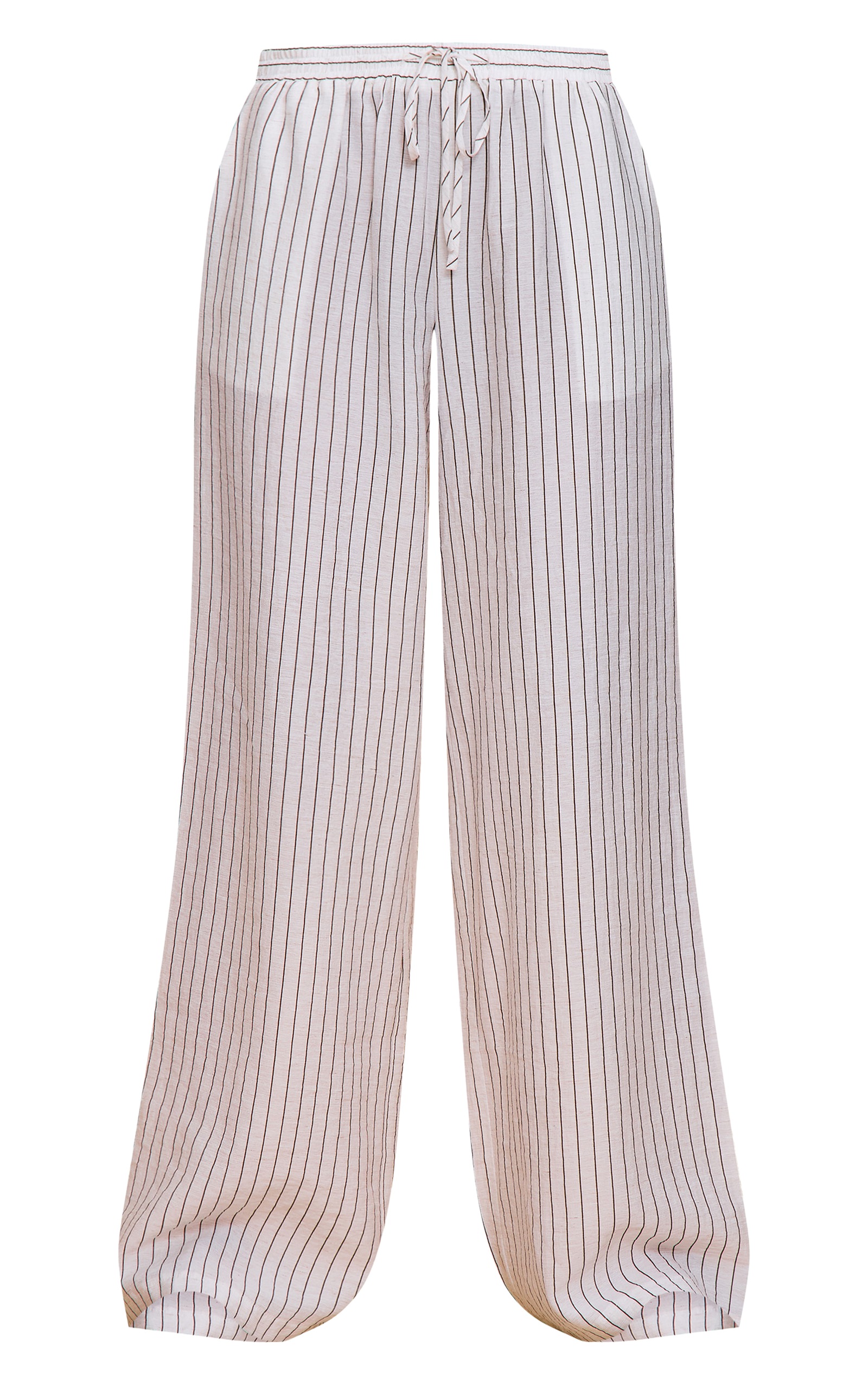 Cream Pinstriped Drawstring Wide Leg Pants | Co-ords ...