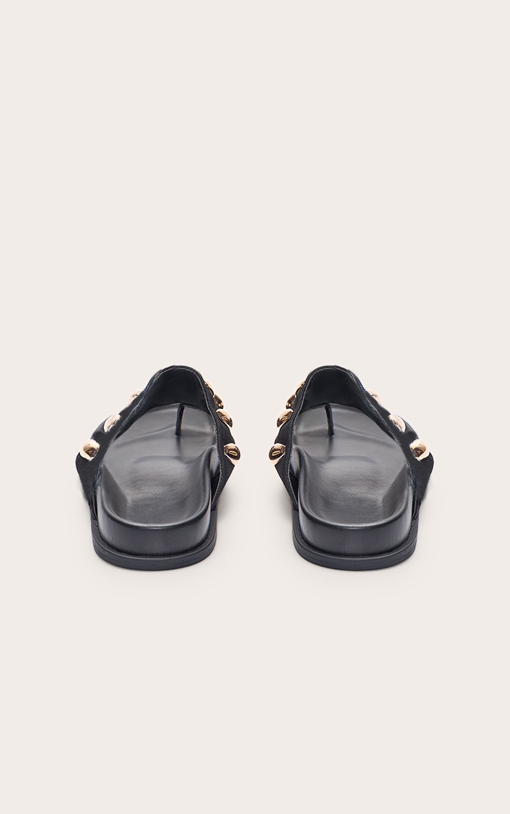 Black Toe Ring Gold Hardware Footbed Sandal | Footwear | PLT