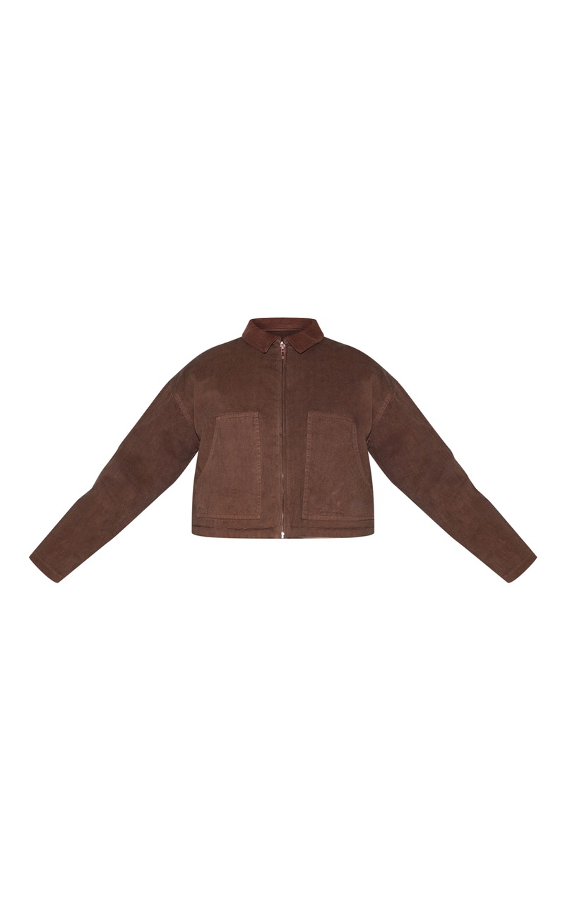 Chocolate Twill Contrast Collar Cropped Jacket | Outerwear ...