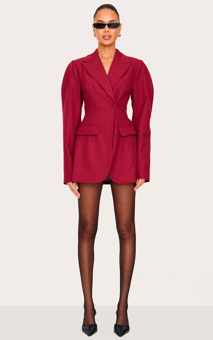Burgundy Drop Shoulder Cinch Waist Extreme Blazer | Outerwear | PLT