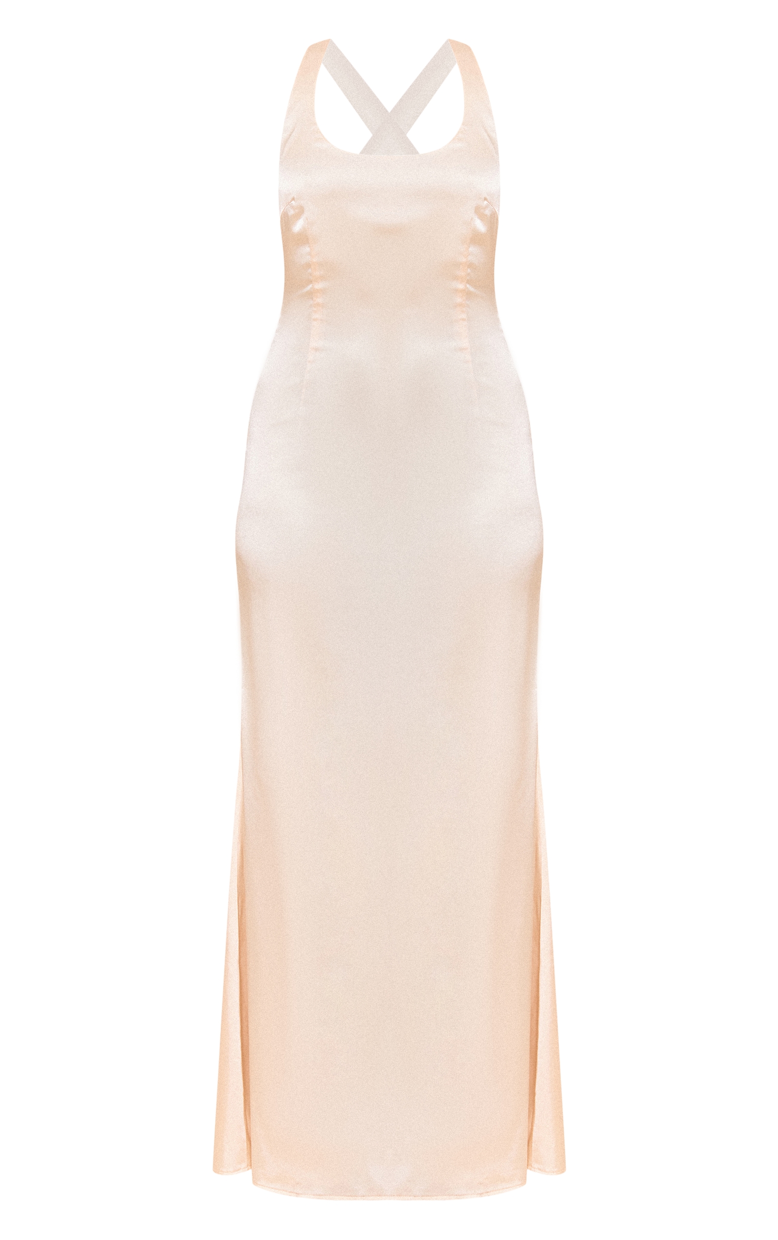 Natural Satin Cross Back Midaxi Dress | Dresses | PrettyLittleThing USA