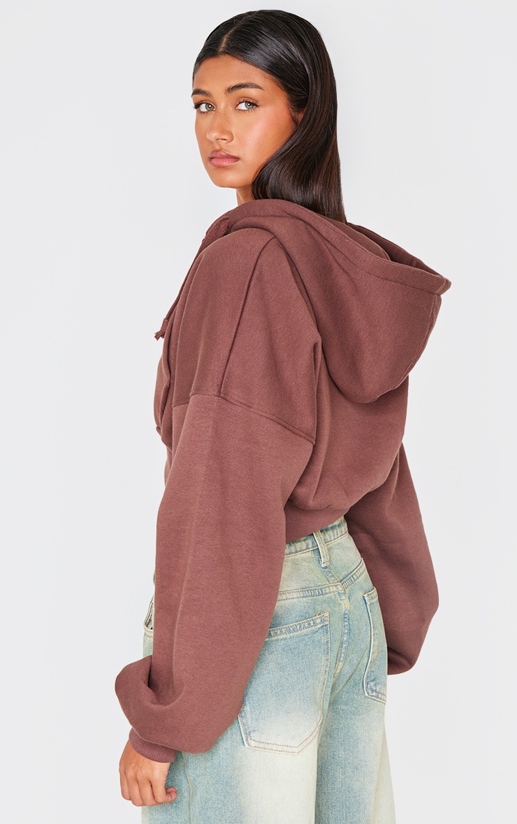 Chocolate Zip Up Pocket Detail Cropped Hoodie | Athleisure | PLT
