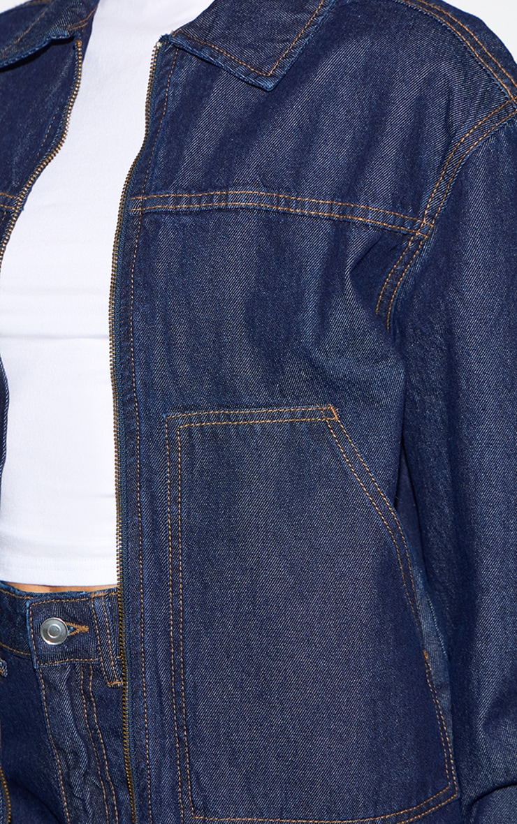 Dark Indigo Boxy Contrast Carpenter Denim Jacket | Denim | PLT