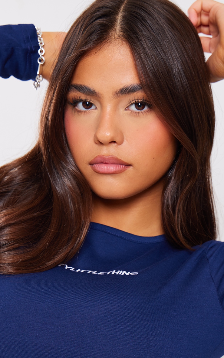 PRETTYLITTLETHING Navy Embroidered Long Sleeve Top | Tops | PLT