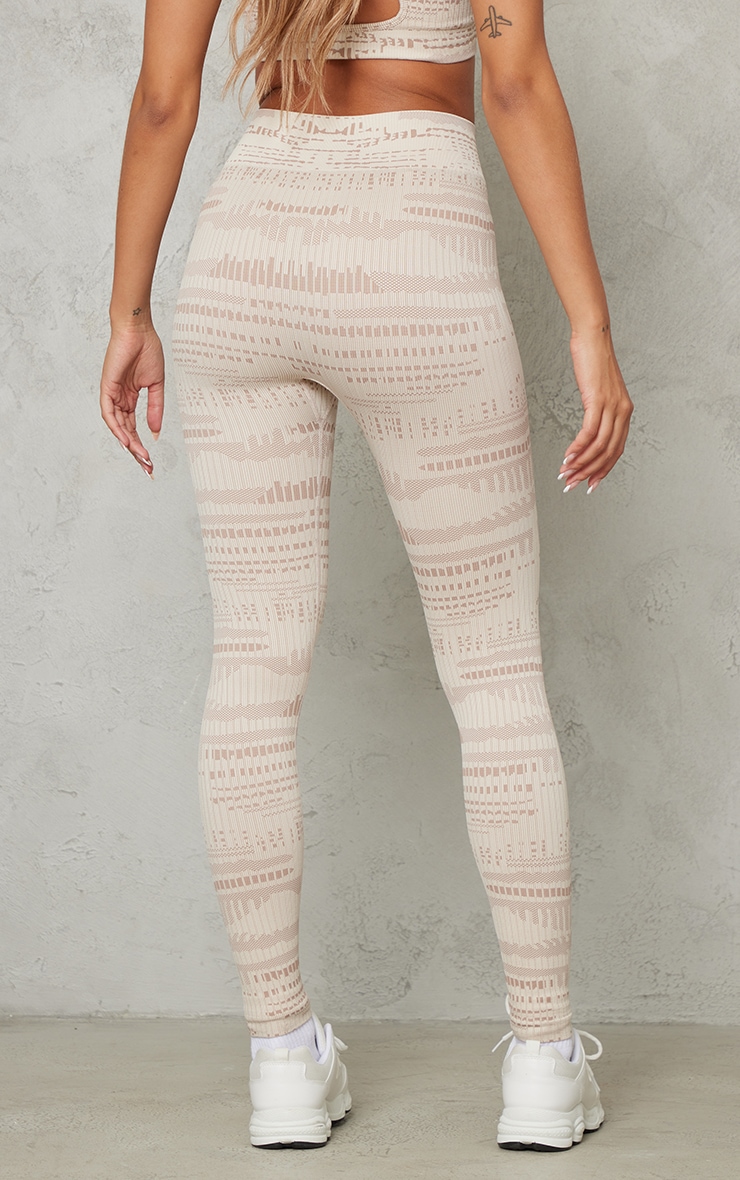 Oatmeal Seamless Rib Leggings | Activewear | PrettyLittleThing AUS