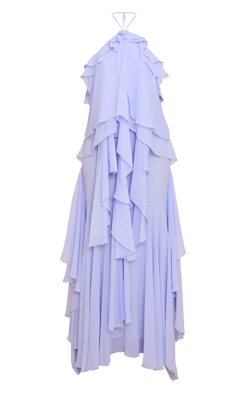 Light Blue Chiffon Frill Halterneck Floaty Dress | Dresses | PLT