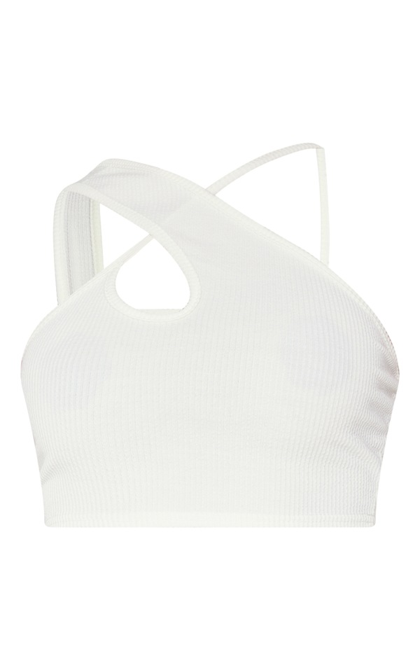 Cream Crinkle Rib One Shoulder Strap Crop Top | Co-ords | PLT