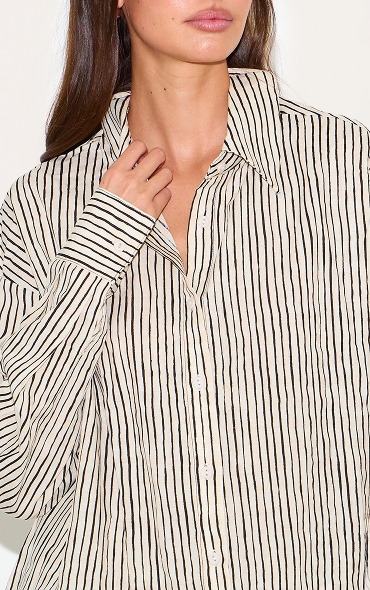 Black Striped Linen Long Sleeve Shirt | Co-ords | PrettyLittleThing USA