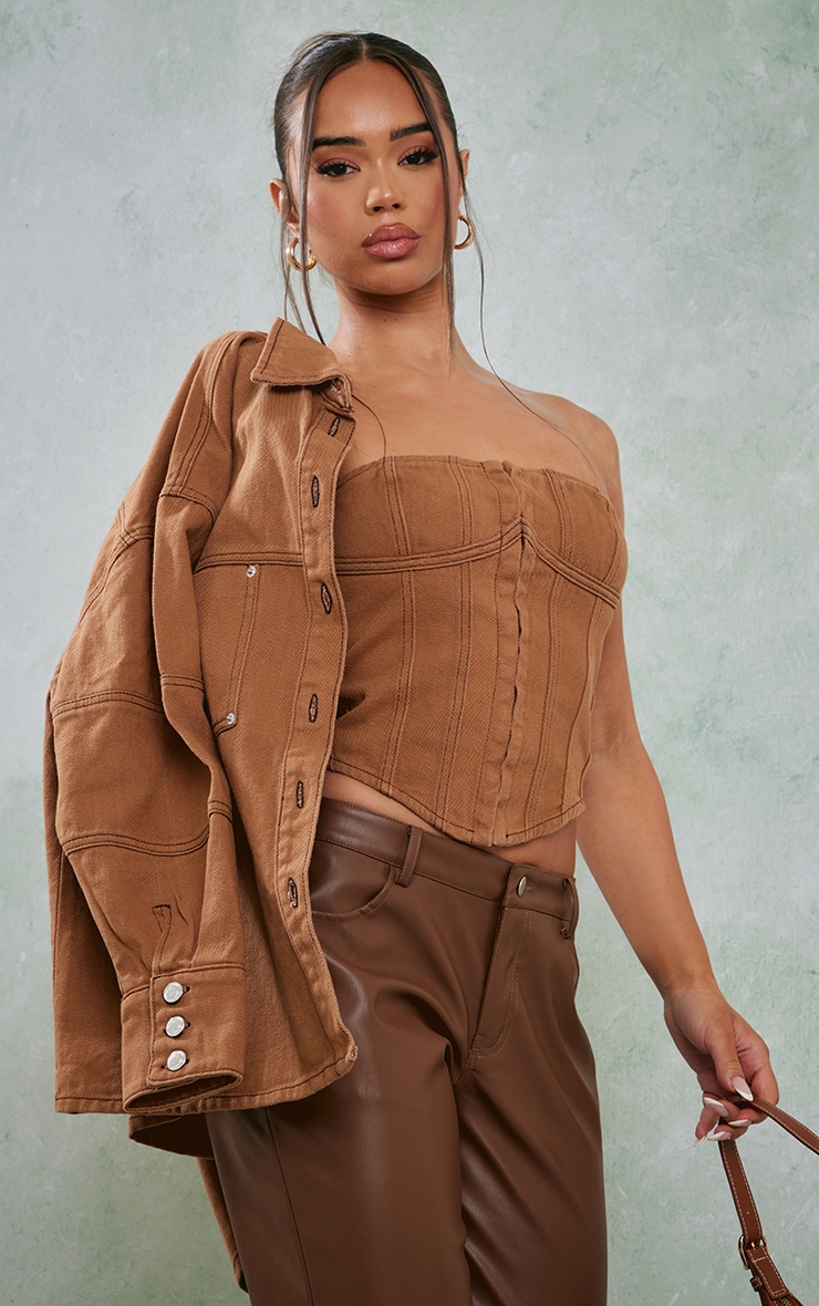 Tan Oversized Denim Shacket | Denim | PrettyLittleThing KSA