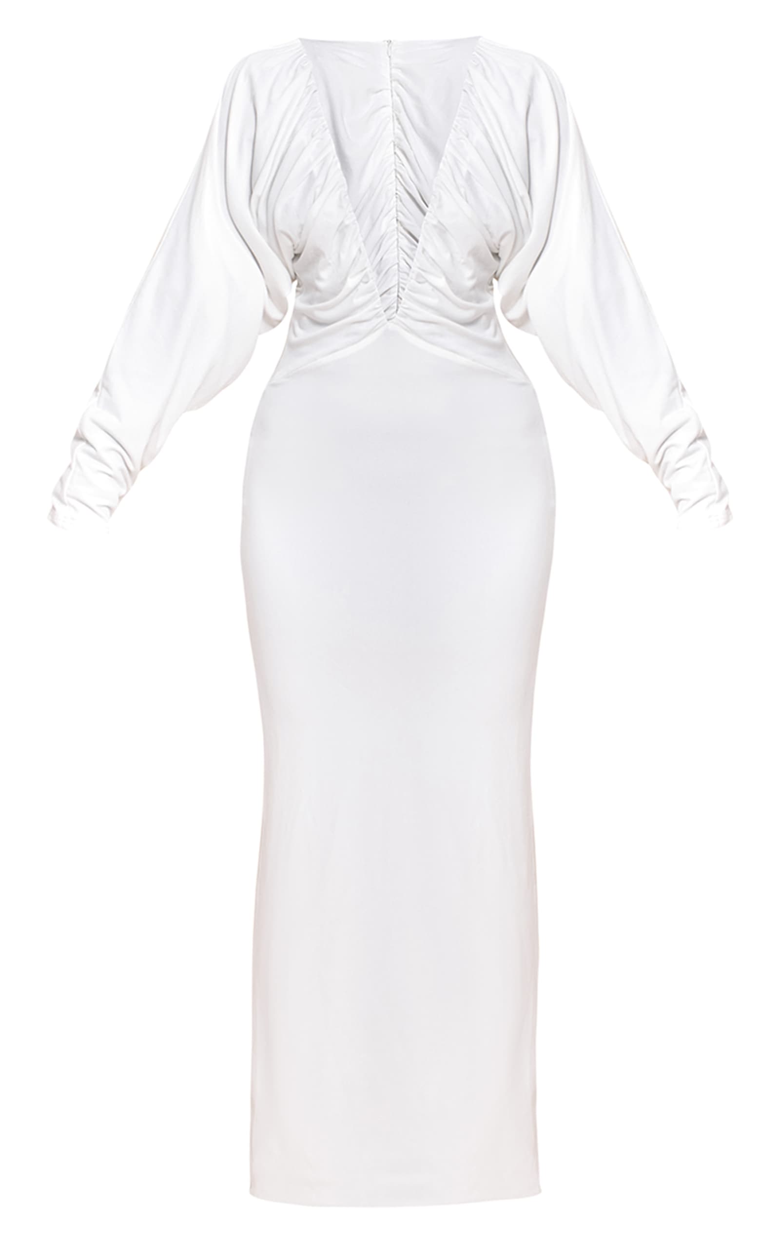 PLT Label White Slinky Plunge Batwing Maxi Dress | Dresses | PLT