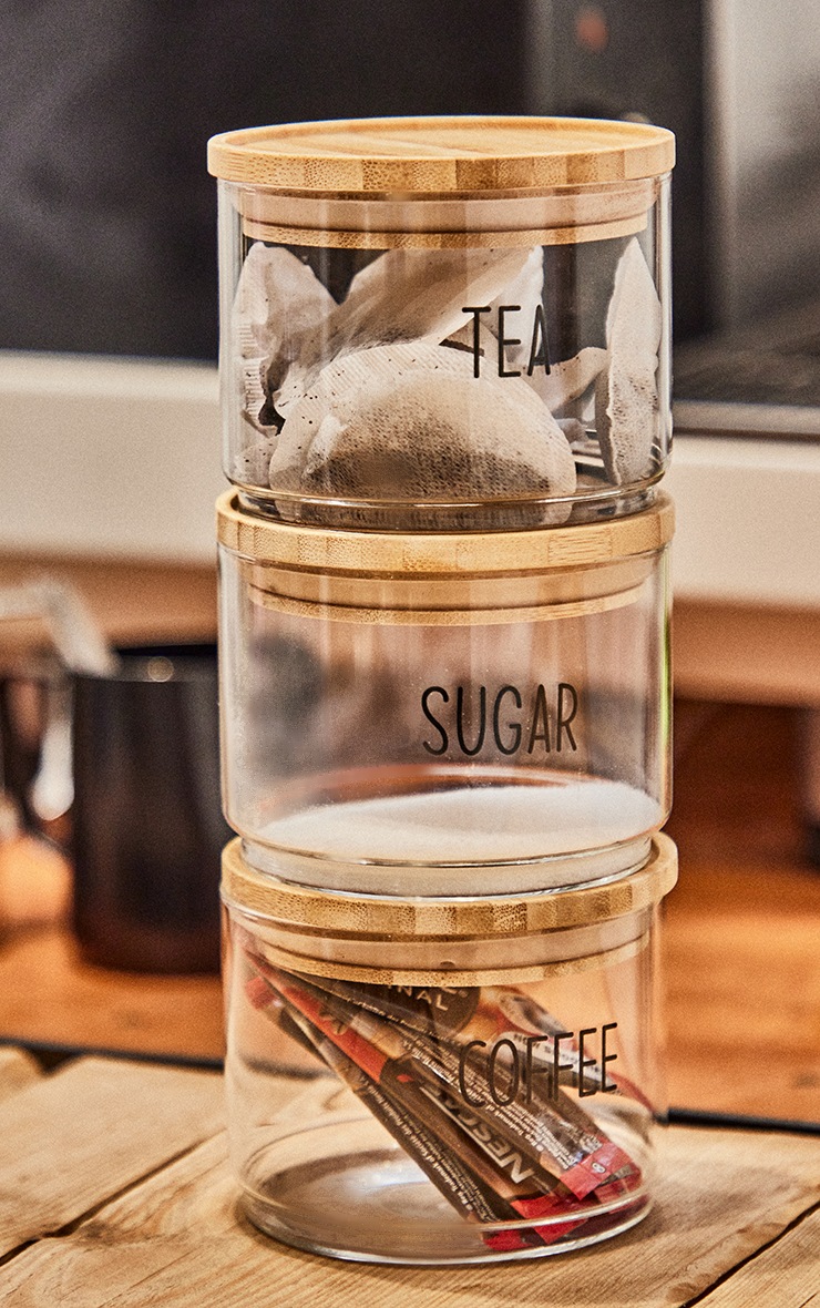 Set Of 3 Tea Coffee & Sugar Stacking Jars | PrettyLittleThing KSA