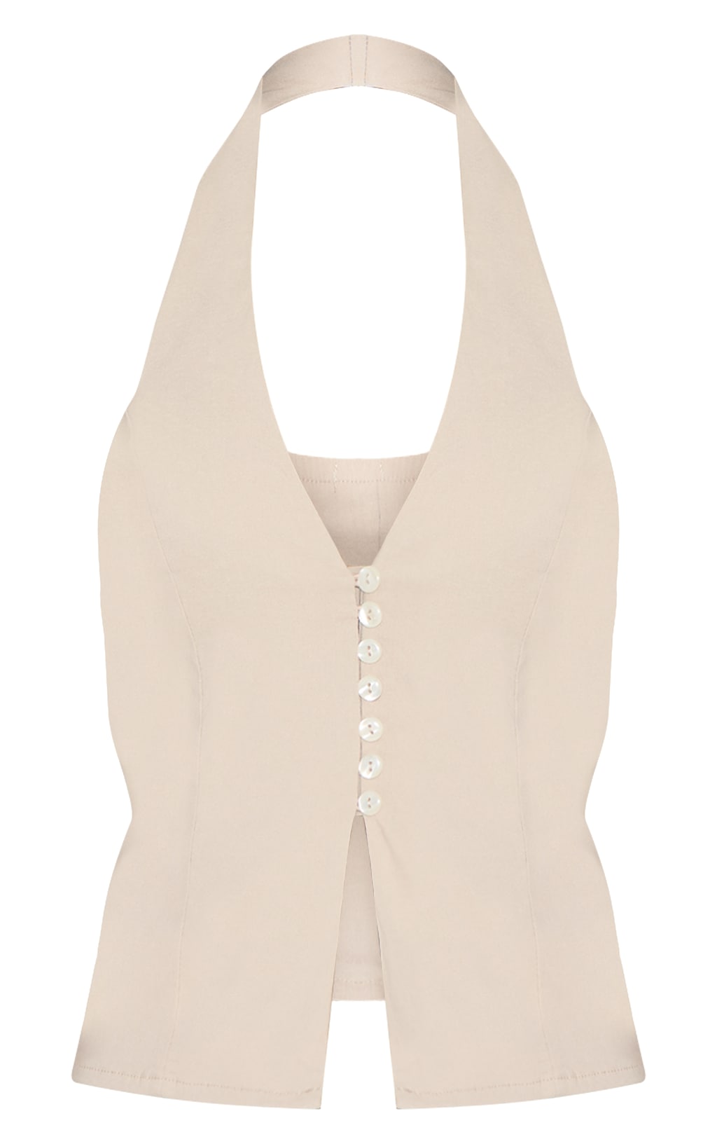 Stone Bengaline Button Up Halterneck Long Top | Tops | PLT