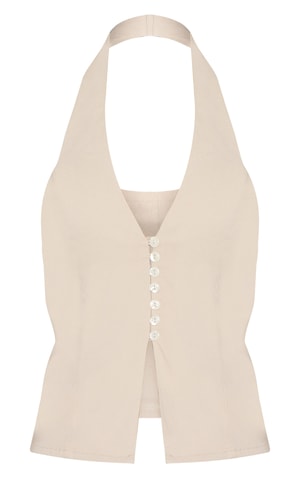 Stone Bengaline Button Up Halterneck Long Top | Tops | PLT