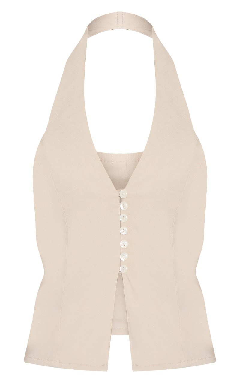 Stone Bengaline Button Up Halterneck Long Top | Tops ...