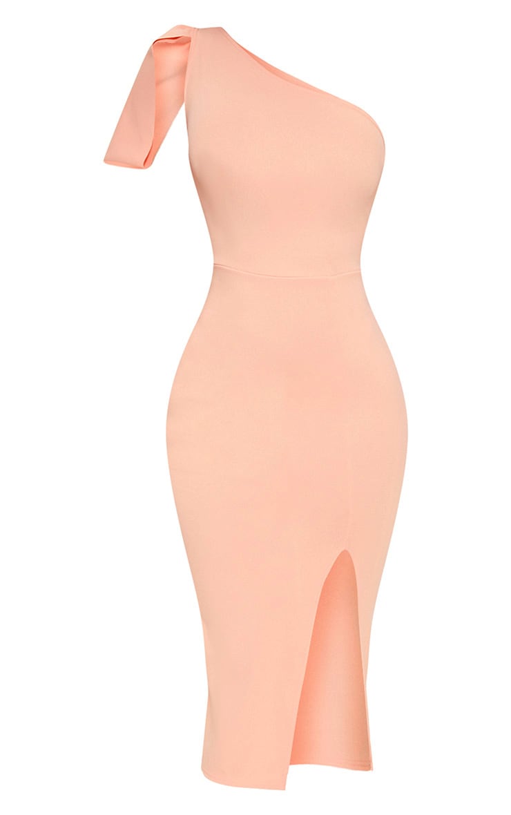 Peach One Shoulder Bow Detail Midi Dress | Dresses | PrettyLittleThing USA