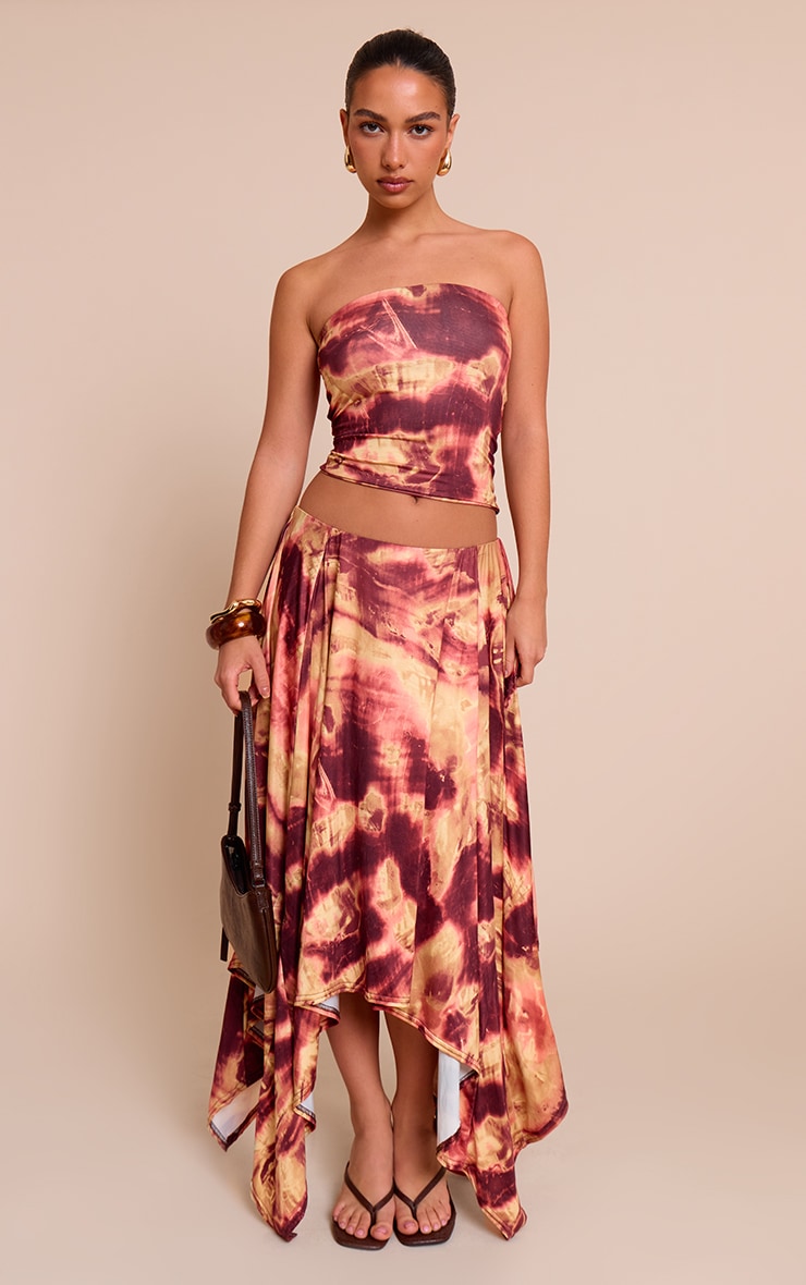 Deep Red Abstract Double Layer Slinky Bandeau Top | Co-ords | PLT