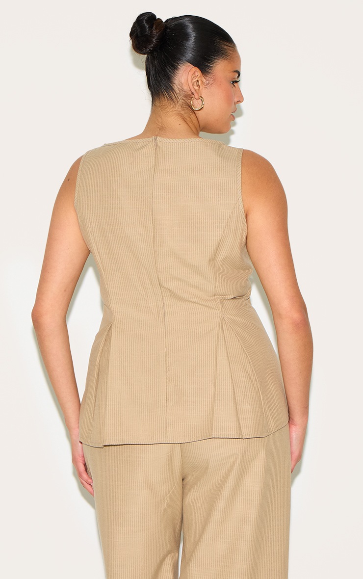 Plus Sand Striped Cotton Peplum Top | Plus Size | PrettyLittleThing USA