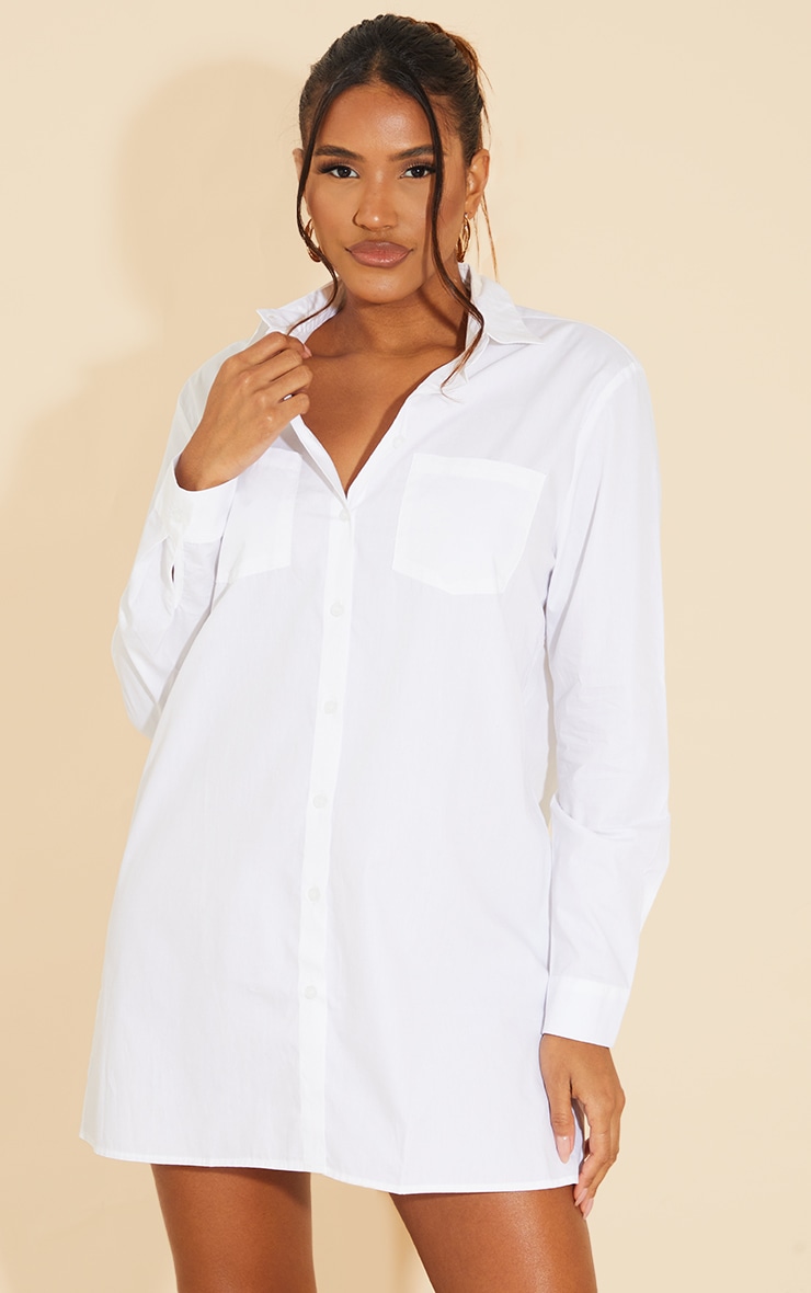 White Long Sleeve Button Shirt Dress | Dresses | PLT USA