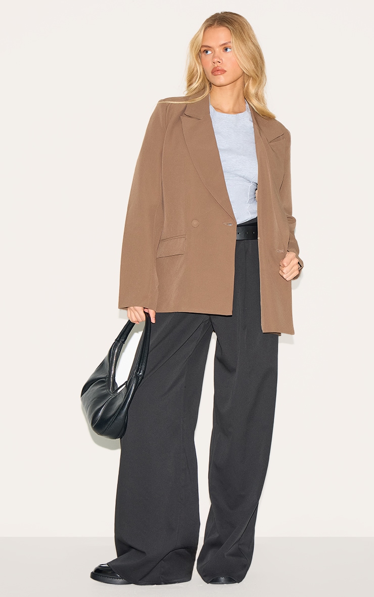 Mushroom Double Breasted Oversized Boxy Fit Blazer | Outerwear | PLT