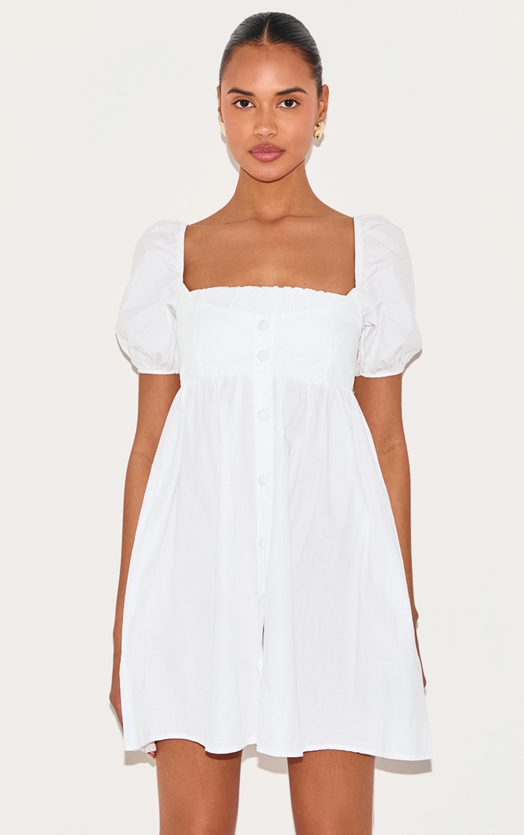 White Cotton Button Down Smock Dress | Dresses | PrettyLittleThing