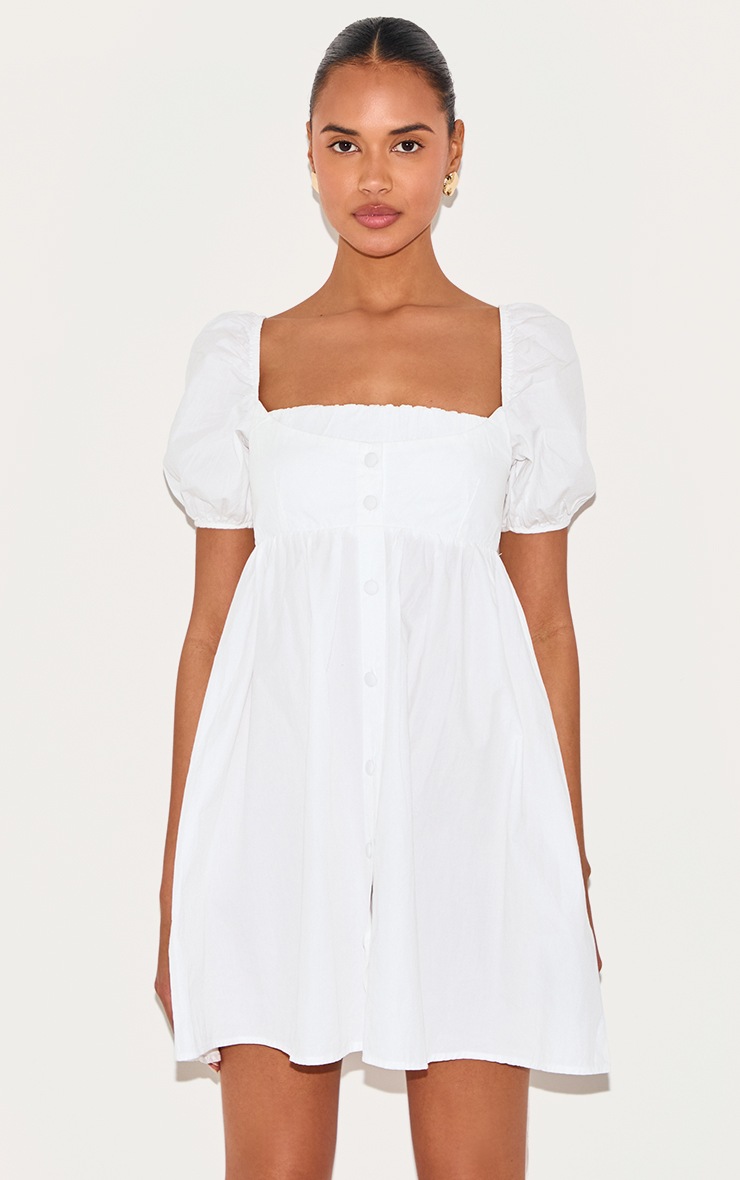 White Cotton Button Down Smock Dress | Dresses | PrettyLittleThing