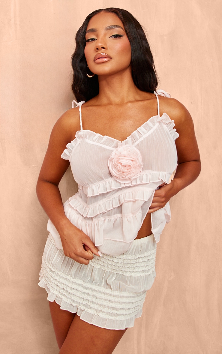 Dusty Pink Tiered Ruffle Applique Flower Long Top | Tops ...