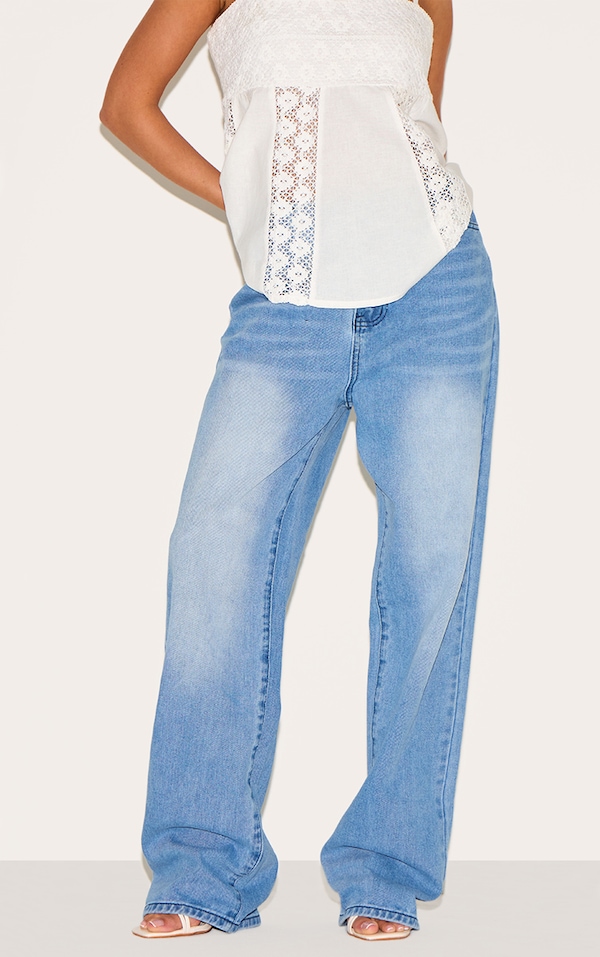 Petite Blue Denim Mid Rise Invisible Waistband Jeans | Petite ...