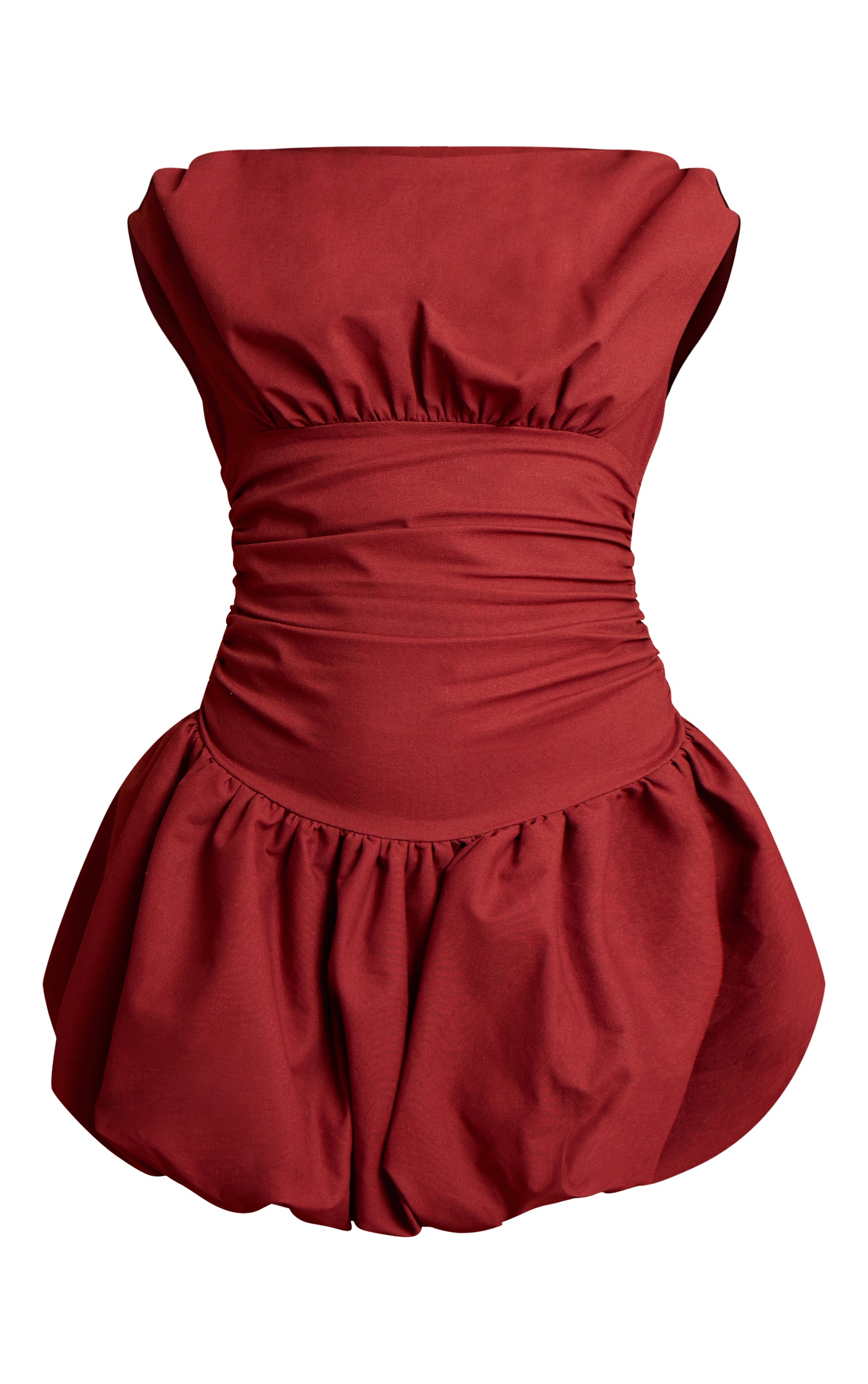 Deep Red Boat Neck Ruched Detail Puffball Dress | Dresses ...