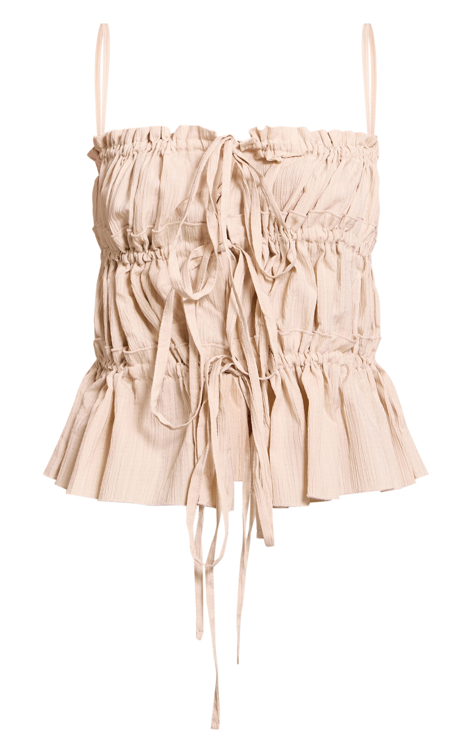 Almond Textured Ruffle Strappy Tie Front Cami Top | Tops ...