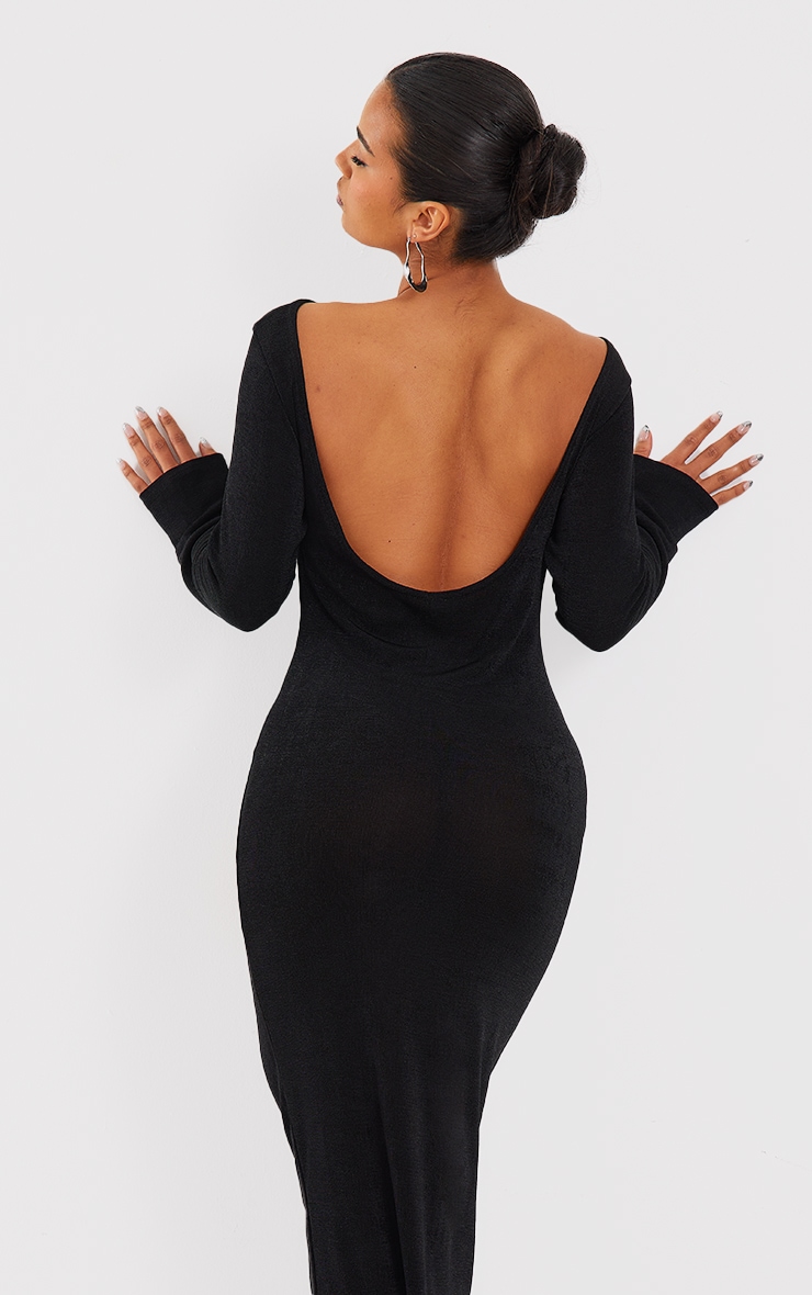 Black Long Sleeve Slash Neck Open Back Maxi Dress | Dresses ...