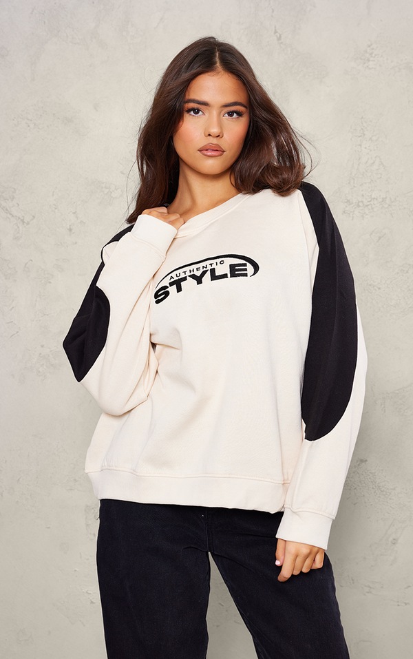Cream Authentic Style Color Block Sweatshirt | PrettyLittleThing