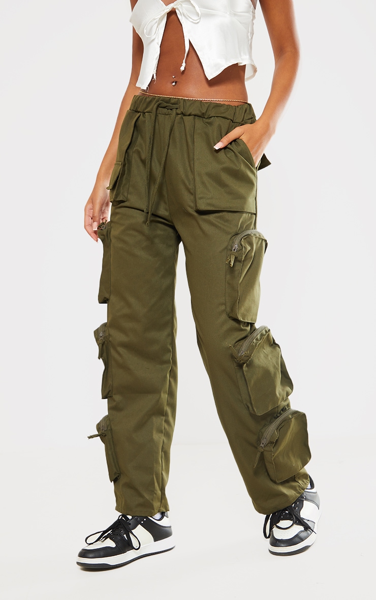 Tall Khaki Pocket Zip Detail Cargos | Tall | PrettyLittleThing USA