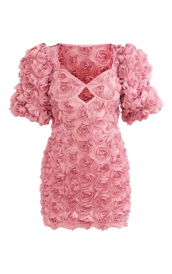 Rose Applique Puff Sleeve Cup Detail Bodycon Dress | Dresses | PLT IRE