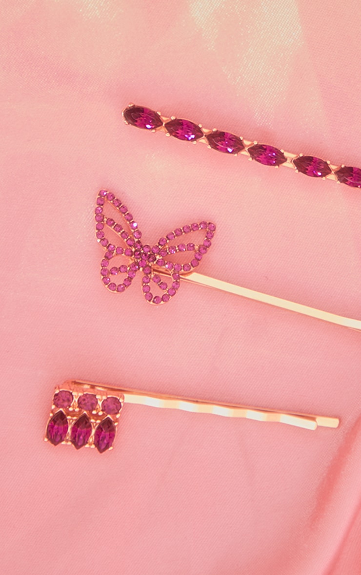 Hot Pink Jewelled Butterfly Hair Slides | PrettyLittleThing