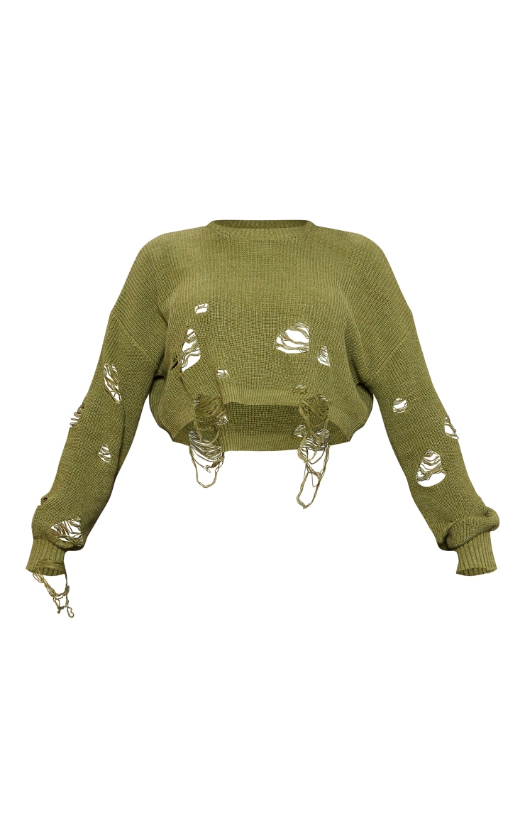 Olive Open Back Distressed Knitted Sweater | Knitwear ...