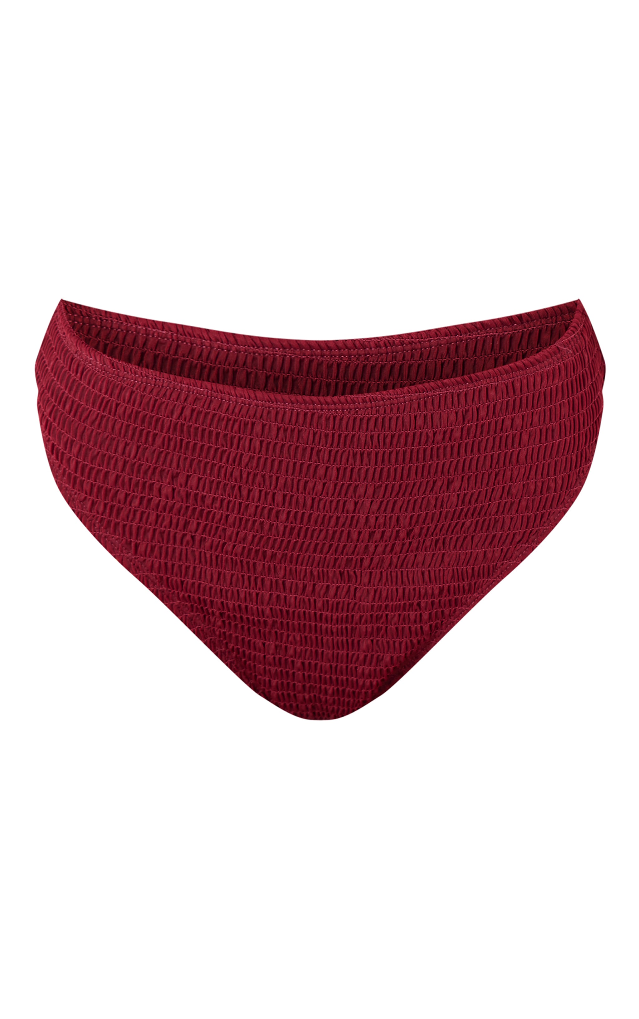 Burgundy Shirred High Waist Bikini Bottoms Swimwear Prettylittlething