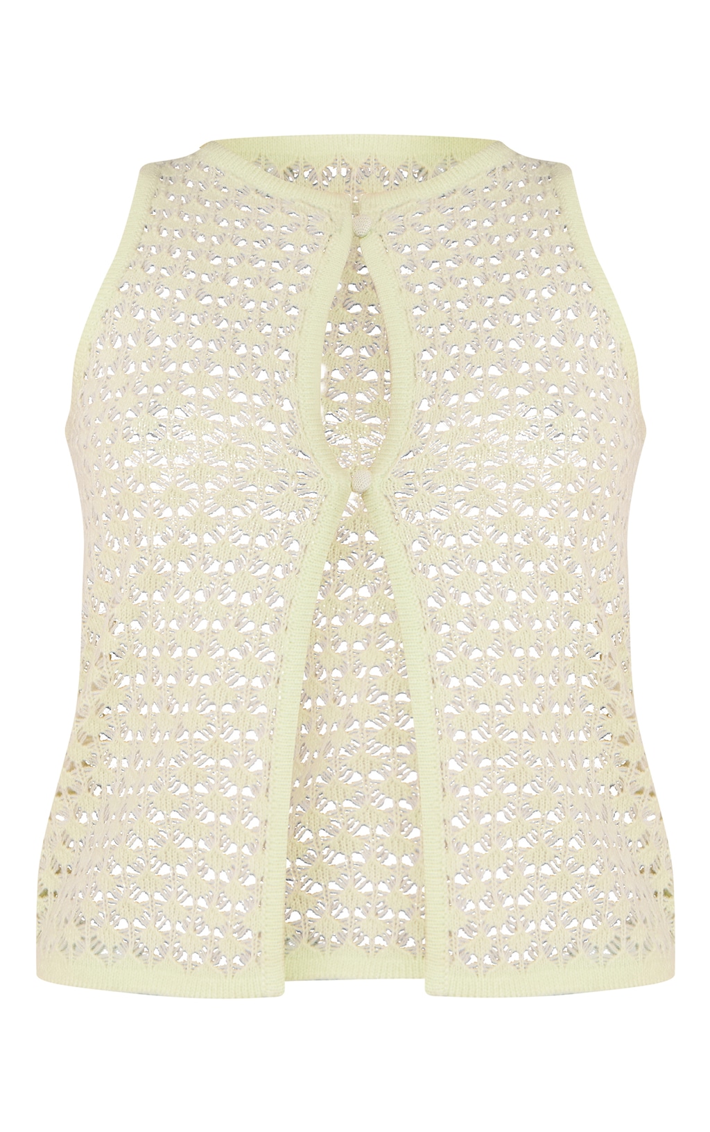 Lime Crochet Knit Cut Out Pearled Waistcoat Top | Knitwear | PLT