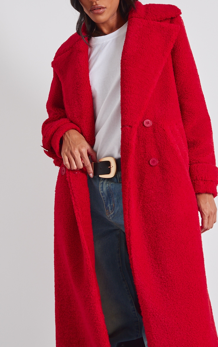 Red Borg Double Breasted Maxi Coat | PrettyLittleThing USA
