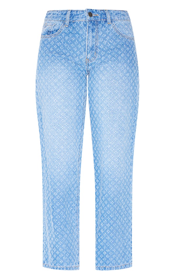 Petite Blue Textured Straight Leg Jeans | Petite | PLT