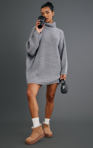 Cream Chunky Cable Knit Jumper Dress | PrettyLittleThing